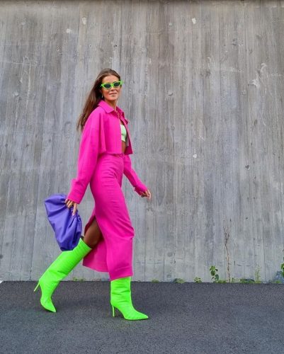 How to combine green and pink in fashionable looks
